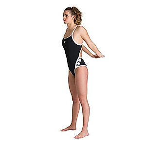 Arena womens Team Stripe Superfly Back Maxlife One piece swimsuits, Team Stripe Black, 34 US