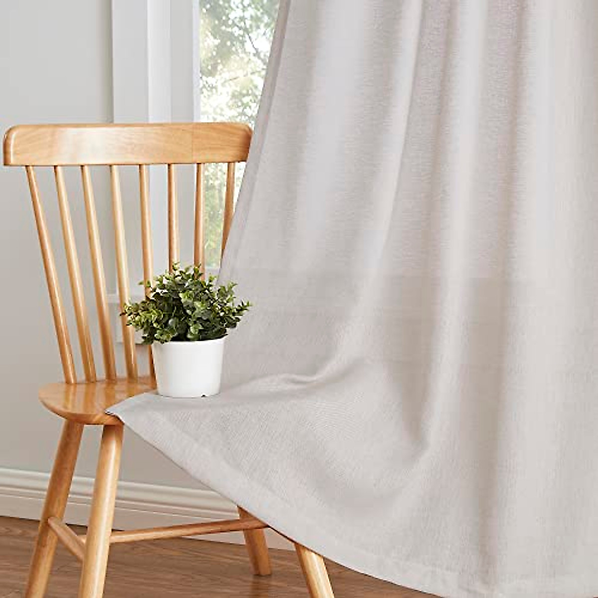 Enactex Linen Textured 84 Inch Pinch Pleat Light Filtering Curtains for Living Room, Semi Sheer Farmhouse Privacy Back Tab Window Treatments for Bedroom 2 Panels, Natural