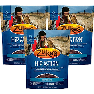 Zuke's Hip Action Dog Treats, Beef Recipe, Natural & Tender Dog Treats with Hip & Joint Support, Dog Treats for Adult Dogs 6 Ounce (Pack of 3)