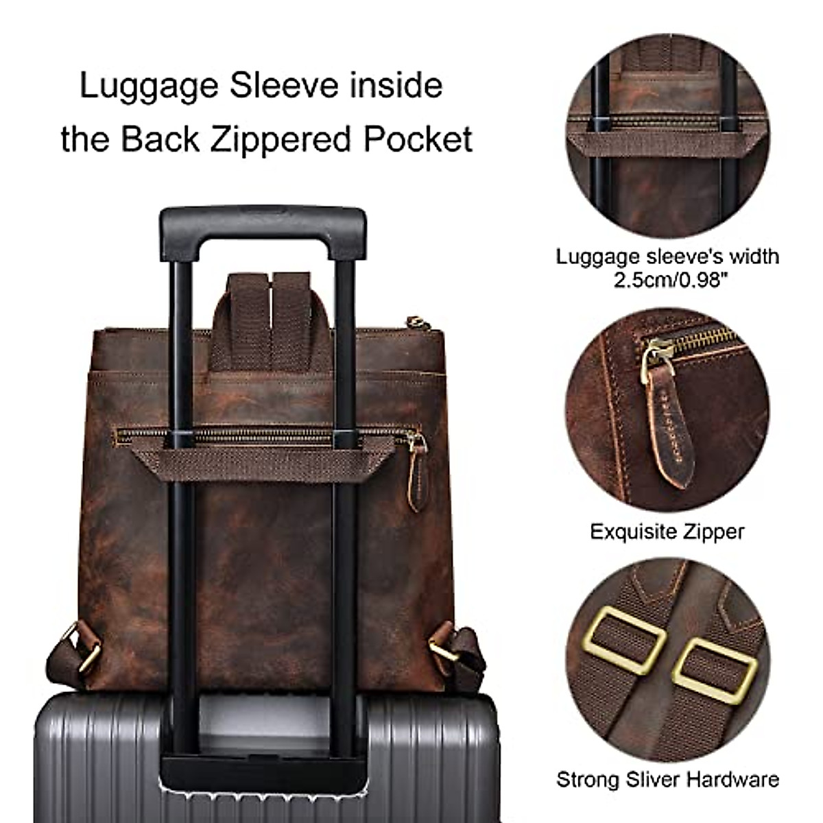 S-ZONE Women Genuine Leather Backpack Purse Travel Satchel Bag with Luggage Sleeve