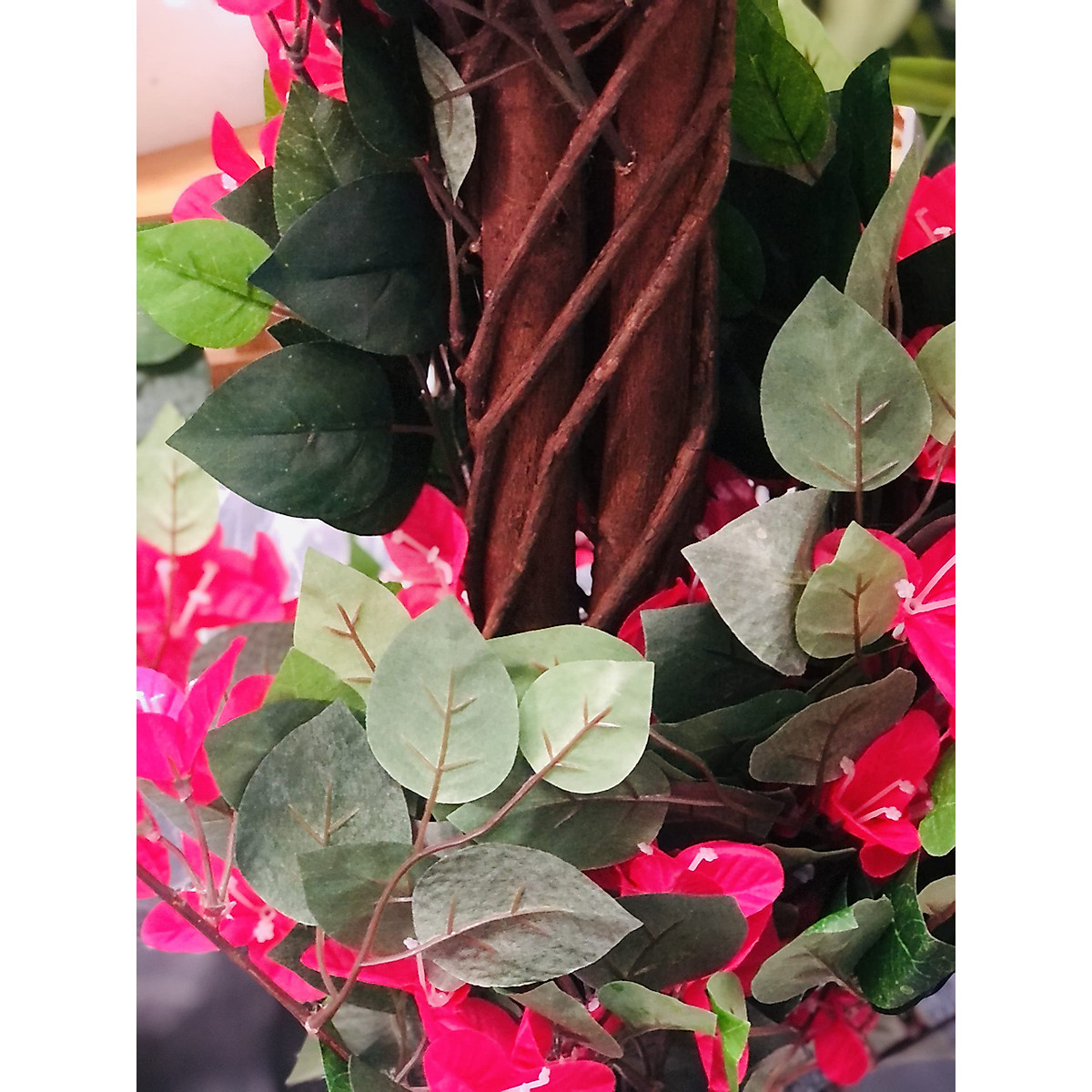 Pair AMERIQUE Gorgeous 5 Feet Blooming Artificial Bougainvillea Tree with Flowers & Real Wood Trunks, with Nursery Pots, Feel Real Technology Red and Green