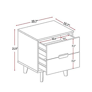 Mid Century Modern Grooved Handle Wood Nightstands Side Table Bedroom Storage Drawer and Shelf Bedside End Table, 2 Drawer (Caramel)