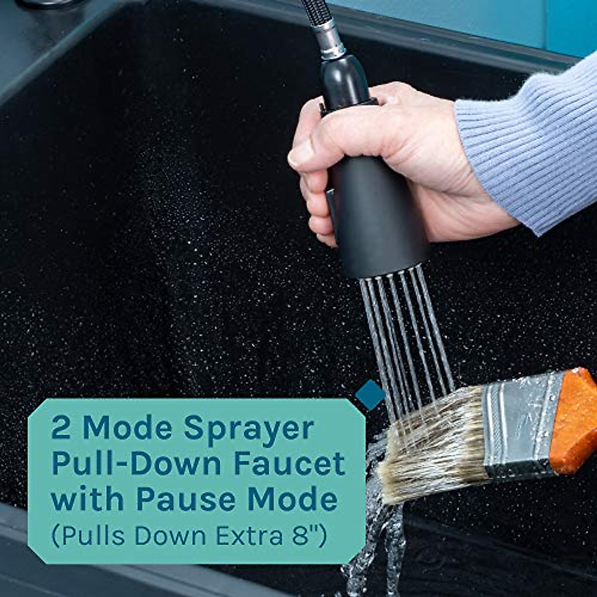 Black Space Saver Utility Sink by JS Jackson Supplies, Freestanding Tehila Space Saving Laundry Tub, Black Pull-Down Faucet, Soap Dispenser