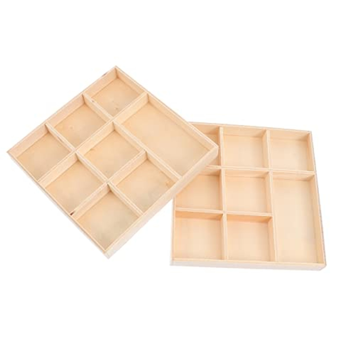 EXCEART 2pcs Wood Tray Box for Craft Compartments Wooden Divided Boxes Succulents Flower Pot Desktop Storage Box Holder Display Tray for Jewelry Ornaments