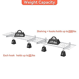 TORACK 2 Pack Garage Storage System Shelves, 15" x 45" Wall Mounted Wire Shelves for Storage Heavy Duty Garage Wall Shelving(Pack of 2, White)