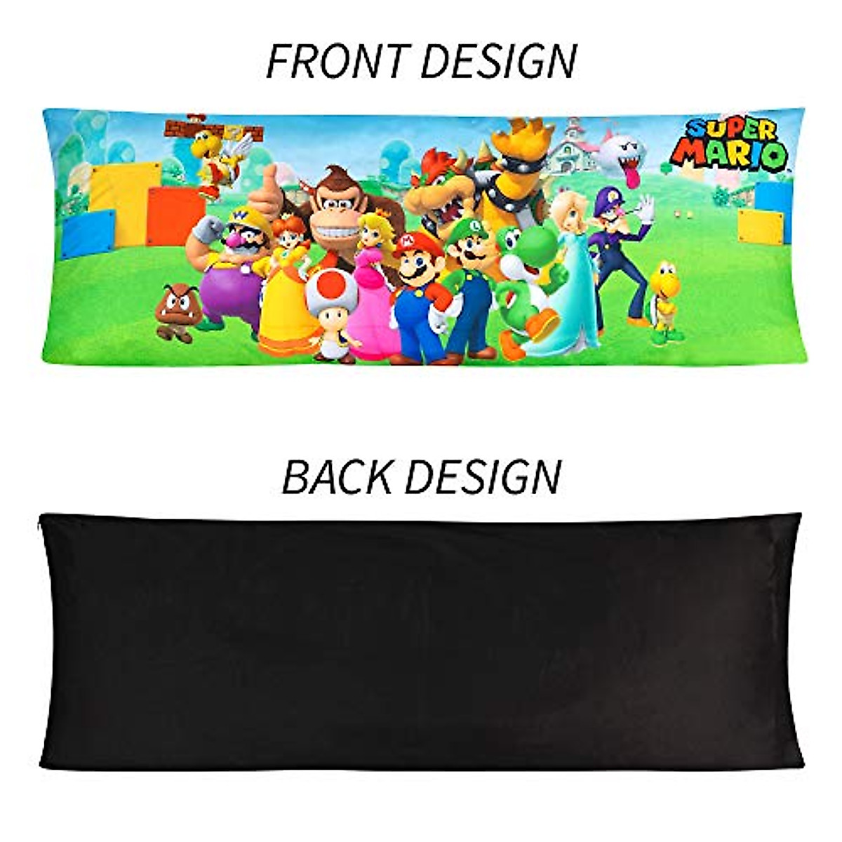 Franco Kids Bedding Super Soft Microfiber Zippered Body Pillow Cover, 54 in x 20 in, Super Mario