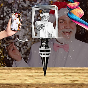 3D Crystal Photo Wine Stopper - 3D Crystal Picture Engraved, Personalized & Custom - Gift for Father's day, Anniversary, Pet, Memorable Gift, and Keepsake