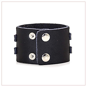 Nsitbbuery Hip Hop Alloy Cuff Wristband Wide Leather Bracelet(Black)
