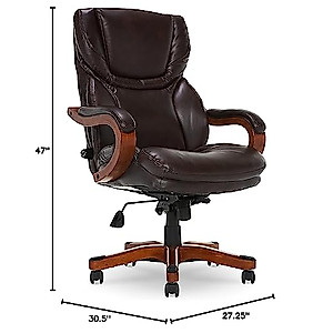 Serta Big and Tall Executive Office Chair with Upgraded Wood Accents, Win-Win Biscuit Bonded Leather