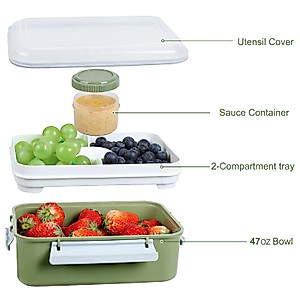 Shopwithgreen Set of 3 Salad Food Storage Container To Go, School & Travel,Food Prep Storage Containers with Lids (Khaki Green&Khaki Green&Khaki Green)