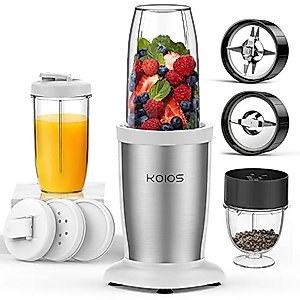 KOIOS PRO 850W Bullet Personal Blender for Shakes and Smoothies, Protein Drinks, 11 Pieces Set Blender for Kitchen Baby Food with Ultra Smooth 6-Edge Blade, Coffee Grinder for Beans, Nuts, Spices, 2x17 Oz + 10 Oz Large & Small To-Go Cups, 2 Spout Drinking