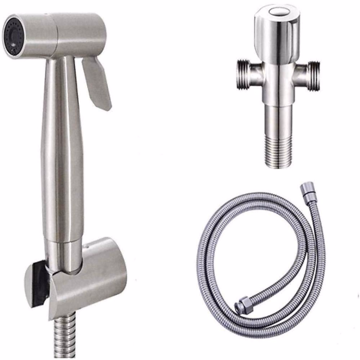JIYTG Toilet Brush Toilet Handheld Bidet Spray Kit 304 Stainless Steel Bidet Toilet Spray Gun Set Companion Booster Nozzle