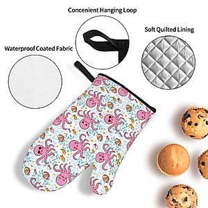 Cute Octopus Oven Mitts and Pot Holders Sets of 4 Heat Resistant Cooking Gloves and Potholders Non-Slip Kitchen Mittens Hot Pads with Hanging Loop for Kitchen Baking BBQ Grilling Picnic
