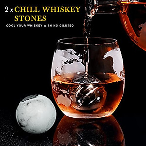 Gifts for Men Dad, Whiskey Decanter Globe Set with 2 Ball Stones & 2 Glasses, Anniversary Birthday Gifts for Him Husband, Unique Christmas Gift for Bourbon Scotch Liquor Vodka, Cool Stuff