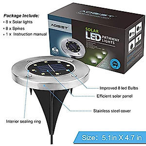 Aogist Solar Ground Lights,8 LED Garden Lights Patio Disk Lights In-Ground Outdoor Landscape Lighting for Lawn Patio Pathway Yard Deck Walkway