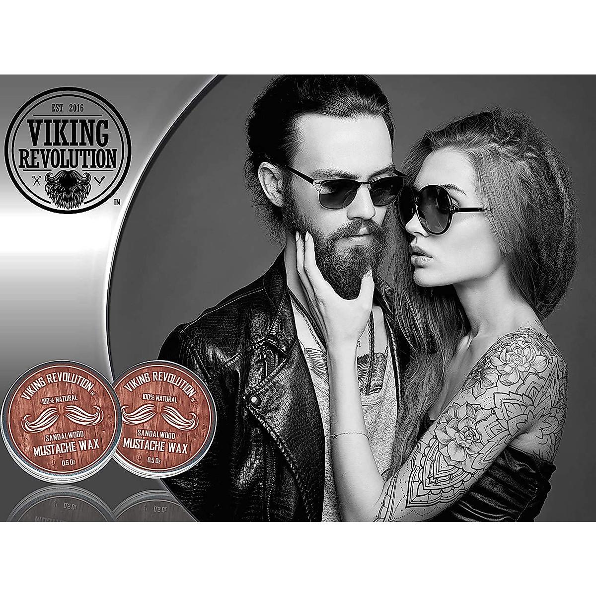 Viking Revolution Mustache Wax 2 Pack - Beard & Moustache Wax for Men - Strong Hold Helps Train Tame & Style (Sandalwood, 2 pack)