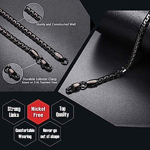 Black Flat Chain Male Necklace 18 Inch 4mm Hip Hop Jewelry Gift for Men