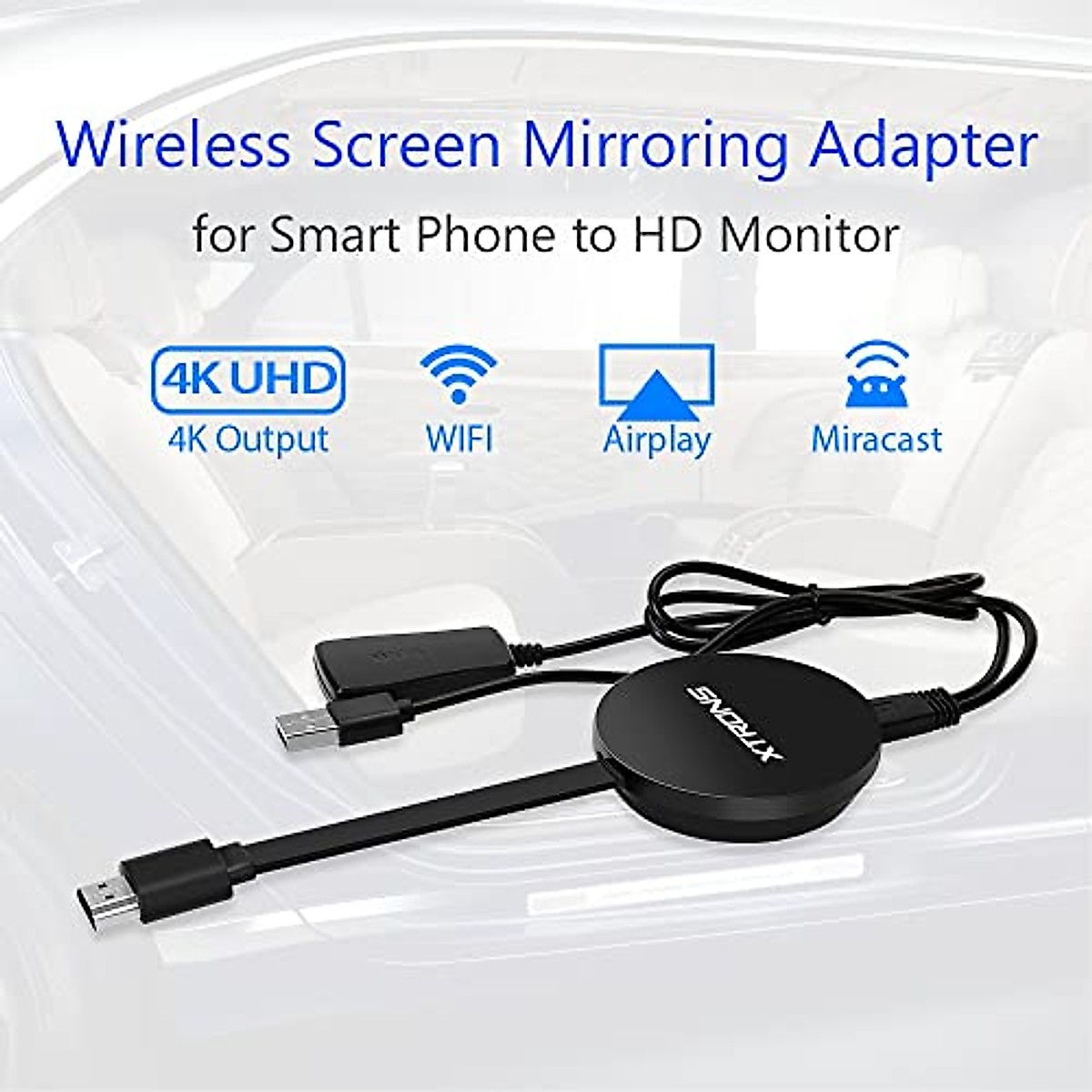 XTRONS 4K Wireless Display Adapter Airplay Miracast Dongle for TV, WiFi Display Dongle Wireless HDMI Dongle TV Receiver Screen Mirroring Adapter for iOS / Android / Monitor / Projector