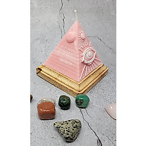 Pyramid Candle with hidden Crystals, Candle with Crystal Hidden Inside, Mystery Candles with Crystals (Pink)