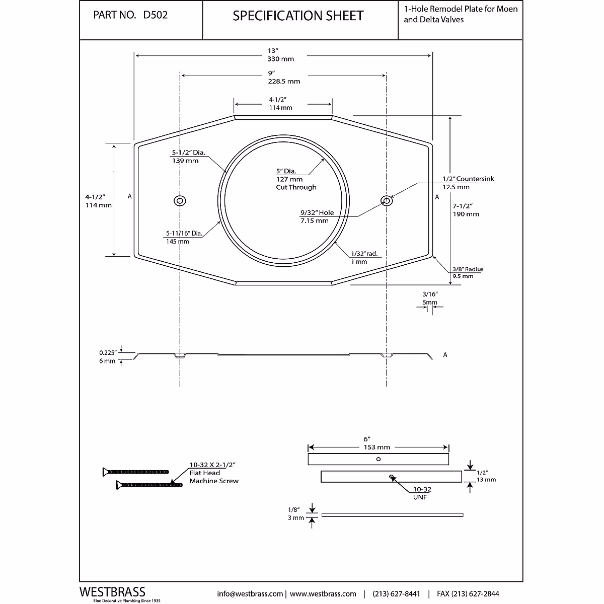 Westbrass D502-12 One-Hole Remodel Plate for Moen and Delta, Oil Rubbed Bronze