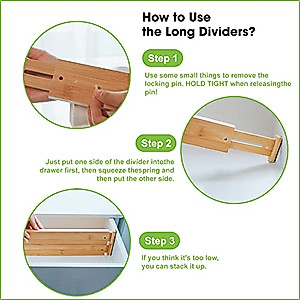 ANTOWIN Bamboo Drawer Dividers Organizers, Drawer Separators Splitter,13-17 inches Long Adjustable Spring-loaded Organizer for Large Utensil, Clothes, Tools Drawers (4+3)