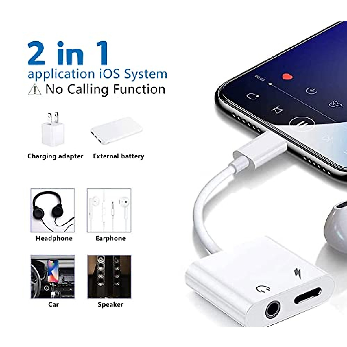 iPhone 3.5 mm Headphone Jack Adapter, 2 Pack MFi Certified Lightning to AUX Audio Splitter Dongle Adapter Compatible for iPhone 11/XS/XR/X 8 7/iPad/iPod