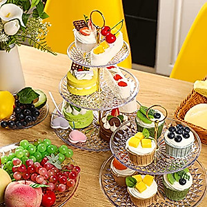 14 Pieces Tiered Cupcake Stand Set Gold 2-Tier 3-Tier Serving Stand Tower Tray with Round Rectangle Food Serving Trays Long Slim Dessert Stand for Party Baby Shower Wedding (Crystal Style)
