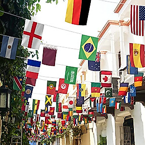 AhfuLife World String Flag Bunting, 32 Countries 2022 World Cup Flags Banners Double-sided Polyester for, Garden, Bar, Restaurant and Party Decoration