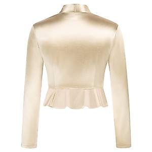 Women's Long Sleeve Cropped Cardigan Silky Satin Shrug Tops Elegant Bolero Jackets for Dresses Champagne XXL