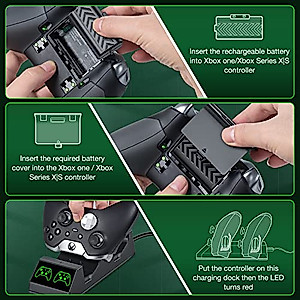 Controller Charge Station with 2x1200mAh Rechargeable Battery Pack for Xbox Series X/S Controller, Charging Dock for Xbox Controller Battery Pack with 4 Batteries Cover for Xbox One/X/S/Elite