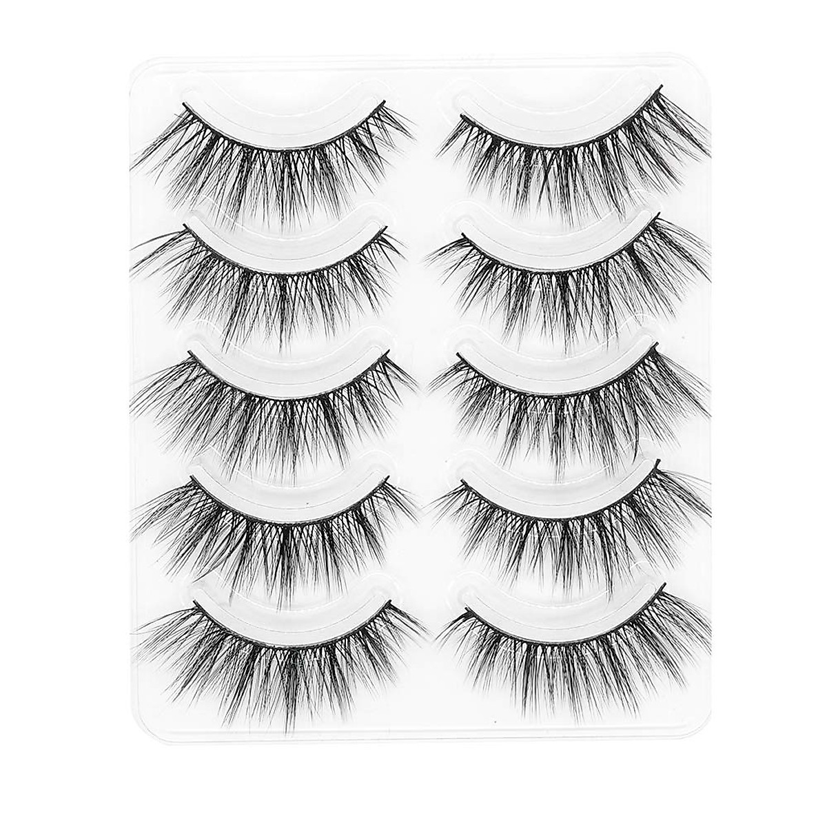 PURELEOR Natural Look Eyelashes 3D Mink Cat Eye Lash Wispies 15mm Manga Lashes 5 Pairs Soft Reusable False Eyelashes Lightweight, No Glue Included