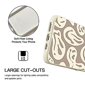 Idocolors Cute Funny Face Phone Case for iPhone 12/12 Pro,White Liquid Silicone Girly Cases,Cartoon Soft Gel Rubber Full-Body Protective Microfiber Lining Shockproof Coffee Cover