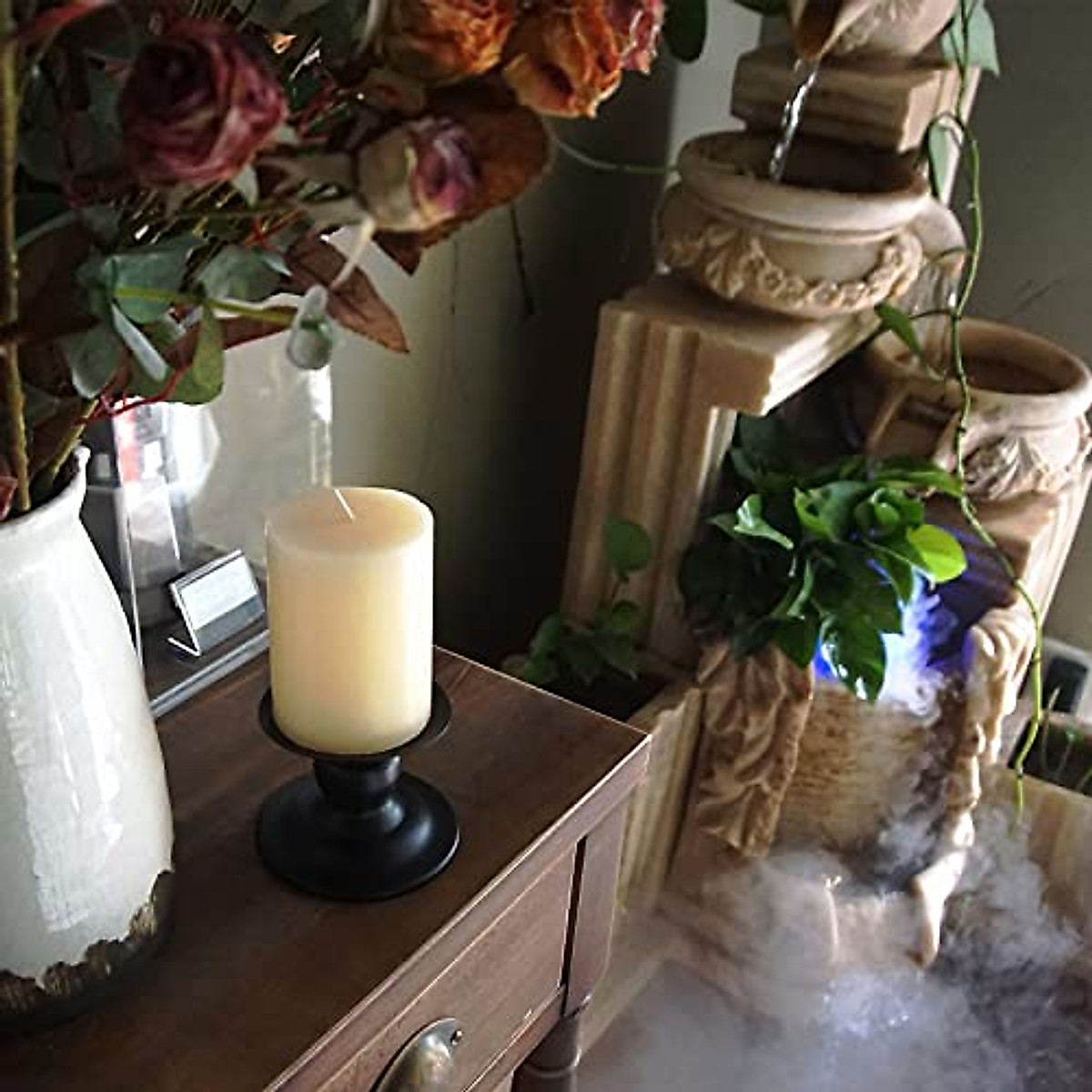 Young&L 2 Pcs Matte Black Candle Holders，Metal Decorative Candle Holders Ideal for Pillar Candles，Bedroom Living Room Fireplace,Wedding Decor, Home Decor Gifts Retro Candleholder