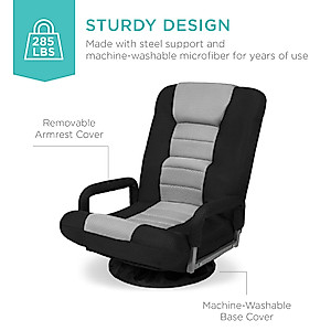 Best Choice Products Swivel Gaming Chair 360 Degree Multipurpose Floor Chair Rocker for TV, Reading, Playing Video Games w/Lumbar Support, Armrest Handles, Adjustable Backrest - Black/Gray