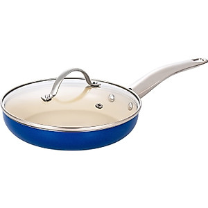 Qstar 8 inch Ceramic Nonstick Frying Saute Pan in Sapphire Blue with Lid and Stainless Steel Handle