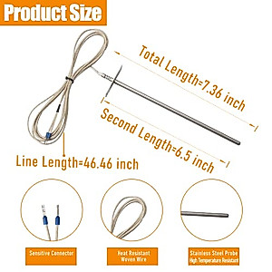 Replacement BAC236 Elite Digital Pro Controller for Traeger Wood Pellet Grill Smoker, Upgrade Thermostat Control Board Parts Replacement with 7" RTD Temperature Sensor Probe