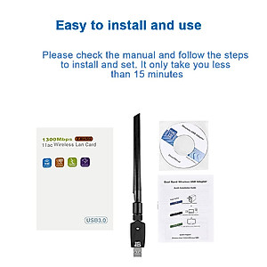 USB WiFi Adapter 1300Mbps Wireless Dongle for Desktop PC, USB 3.0 2.4GHz/5GHz WiFi Adapter Features RTL8812BU, 5dBi High Gain Antenna Compatible with Windows 10/7/8/8.1/XP/Vista and Mac OS 10.9-10.15