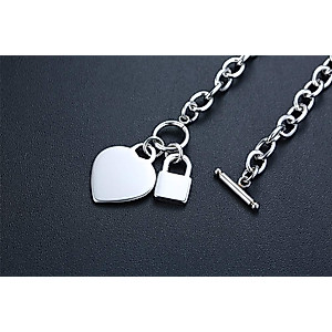 MEALGUET Custom Engraving Stylish Women Medical Alert Bracelet Stainless Steel Lock Heart Charm Link Medical ID Bracelet Toggle & T bar Clasps