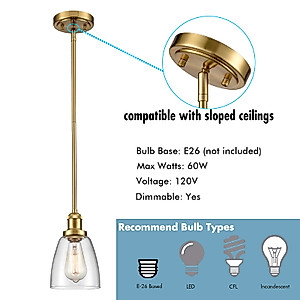 CLAXY Glass Pendant Lights Kitchen Island Mini Pendant Lighting Bell Shade Adjustable Rod Hanging Pendant Light Fixture Gold