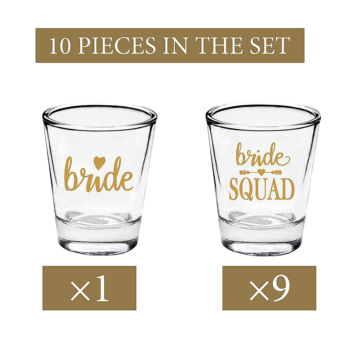 PartyGifts&beyond 10 Packs Bridesmaid Gifts Shot Glass and Team Bride Shot Glasses Bridal Shower Wine Glasses Perfect for Bachelorette Party Gift and Decoration, Bride's Cups（Squad）
