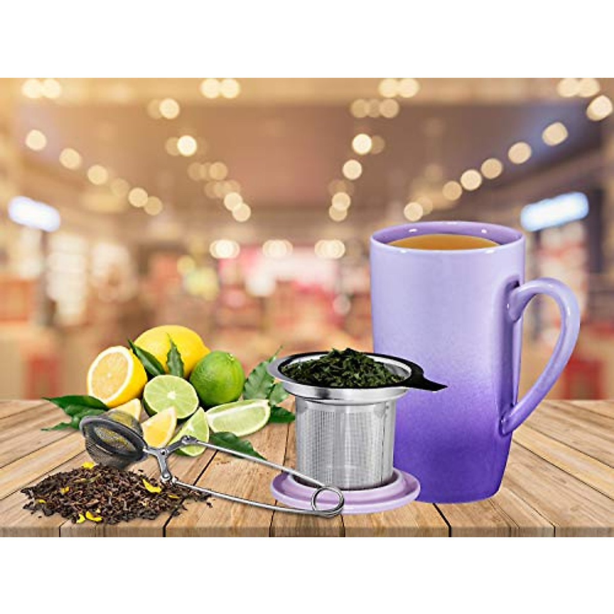 Bruntmor Ceramic Tea Infuser Mug With Stainless Steel Infuser And Removable Lid, Microwave Oven And Dishwasher Safe, Great For Use With Loose Tea Leaves And Sachets (16 oz, Gradient Purple)