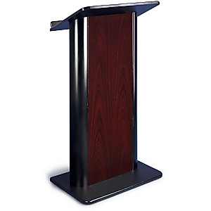 Displays2go Church Podium with Rectangular Base, Aluminum, Powder Coated MDF – Black, Jewel Mahogany (LCBJM)