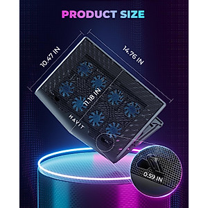 HAVIT Laptop Cooling Pad with 8 Cooling Fans, Laptop Cooler 6 Adjustable Heights for 12-15.6 Inch Laptops, Gaming Laptop Cooling Stand with a Phone Stand Two USB Ports