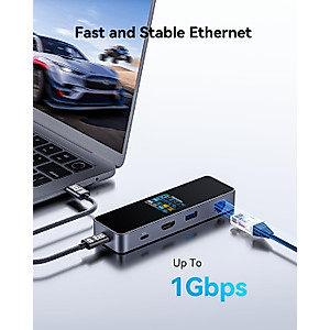DOCKCASE Visual Smart USB C Hub (6-in-1) with HDMI Port 4K@60Hz, Gigabit Ethernet, USB-C and 2 USB-A 5Gbps Data Ports, 100w PD Power Delivery, for MacBook Air, MacBook Pro, XPS, and More