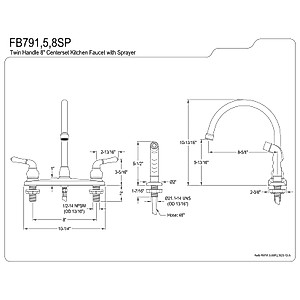 Kingston Brass FB798SP 8-3/4-Inch in Spout Reach Magellan 8-Inch Centerset Kitchen Faucet with ABS Sprayer, Brushed Nickel