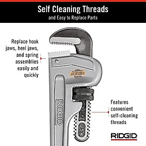 RIDGID 31095 Model 814 Aluminum Straight 14" Plumbing Pipe Wrench, Silver, Made in the USA