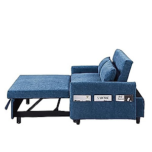 ERYE Modern Upholstered Futon Loveseat Convertible Sleeper Bed,2-Seaters Sofa & Couch Soft Cushions Love Seat Daybed for Small Space Living Room Sets Sofabed, Twin Blue Microfiber W/Pillows, Pockets