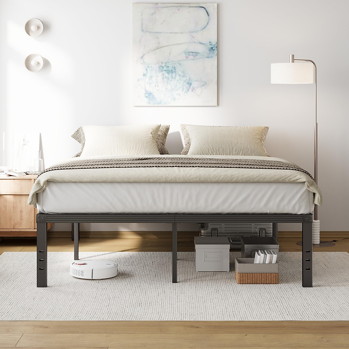 COMASACH 18 Inch Tall Metal Platform King Size Bed Frames with Maximum Storage, Anti-Slip Strengthen Support Mattress Foundation, Noise Free