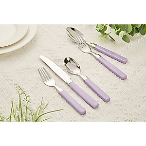 ANNOVA 20 Pieces Stainless Steel Flatware/Cutlery Set - Color Handles - 4 x Dinner Forks, 4 x Salad Forks, 4 x Dinner Knives, 4 x Dinner Spoons, 4 x Dessert Spoons - Service for 4 (Lilac, 20 Pieces)