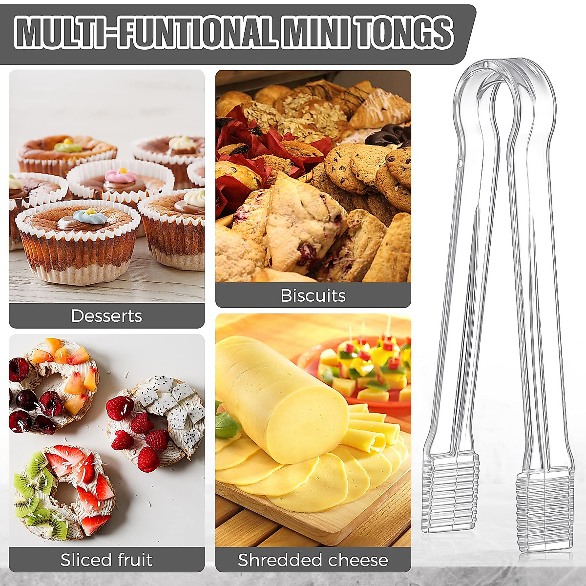 Didaey 8 Pieces Plastic Tongs for Serving Food Clear Kitchen Tongs Mini Serving Utensil Tongs 6.3 Inch Small Tongs for Food Ice Salad Buffet Weddings Barbecue Party